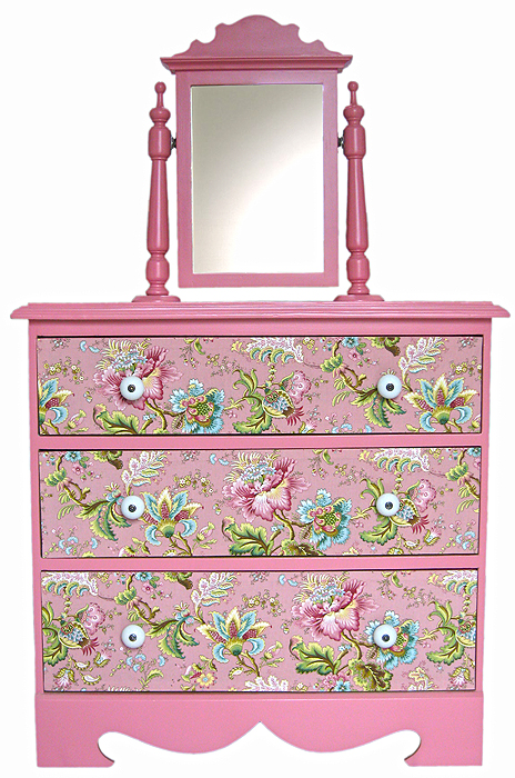 Commode coiffeuse rose style romantique- Aspect Meuble